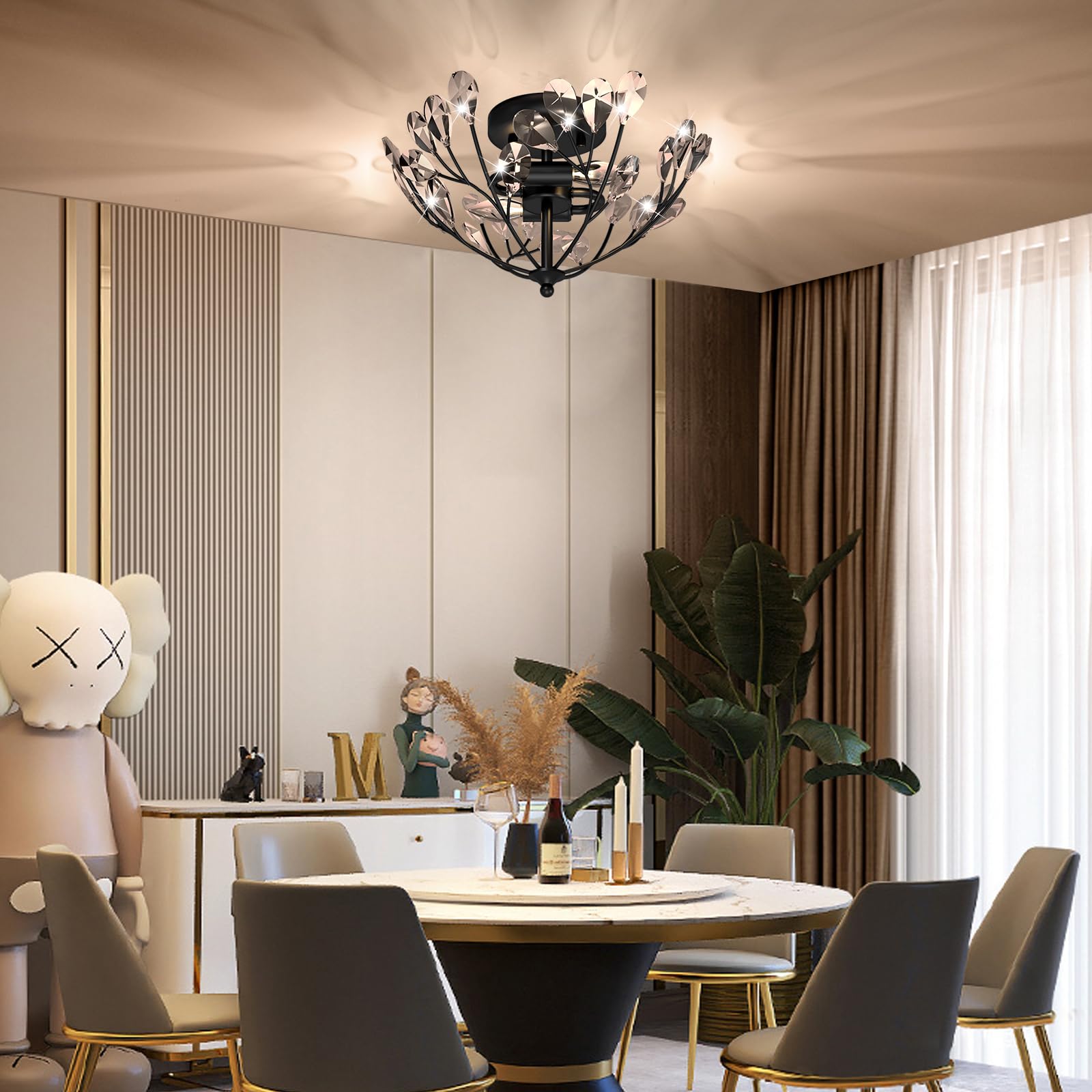 Snapklik.com : Crystal Chandelier, Small Semi Flush Mount Ceiling Light ...