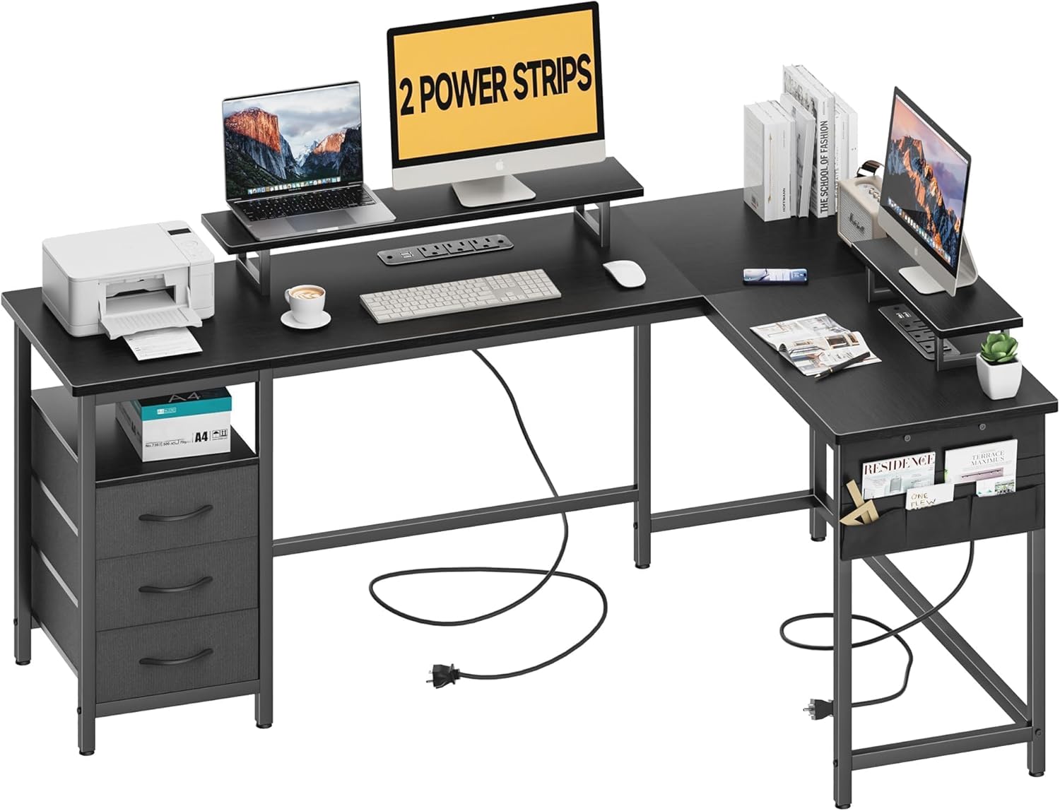 Amazon.com: GYIIYUO L Shaped Desk 71 Inch, 2 Power Strips (6 AC), Large ...