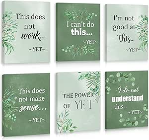 Amazon.com: HOURIA 6pcs The Power of Yet Classroom Canvas Wall Art(8 ...