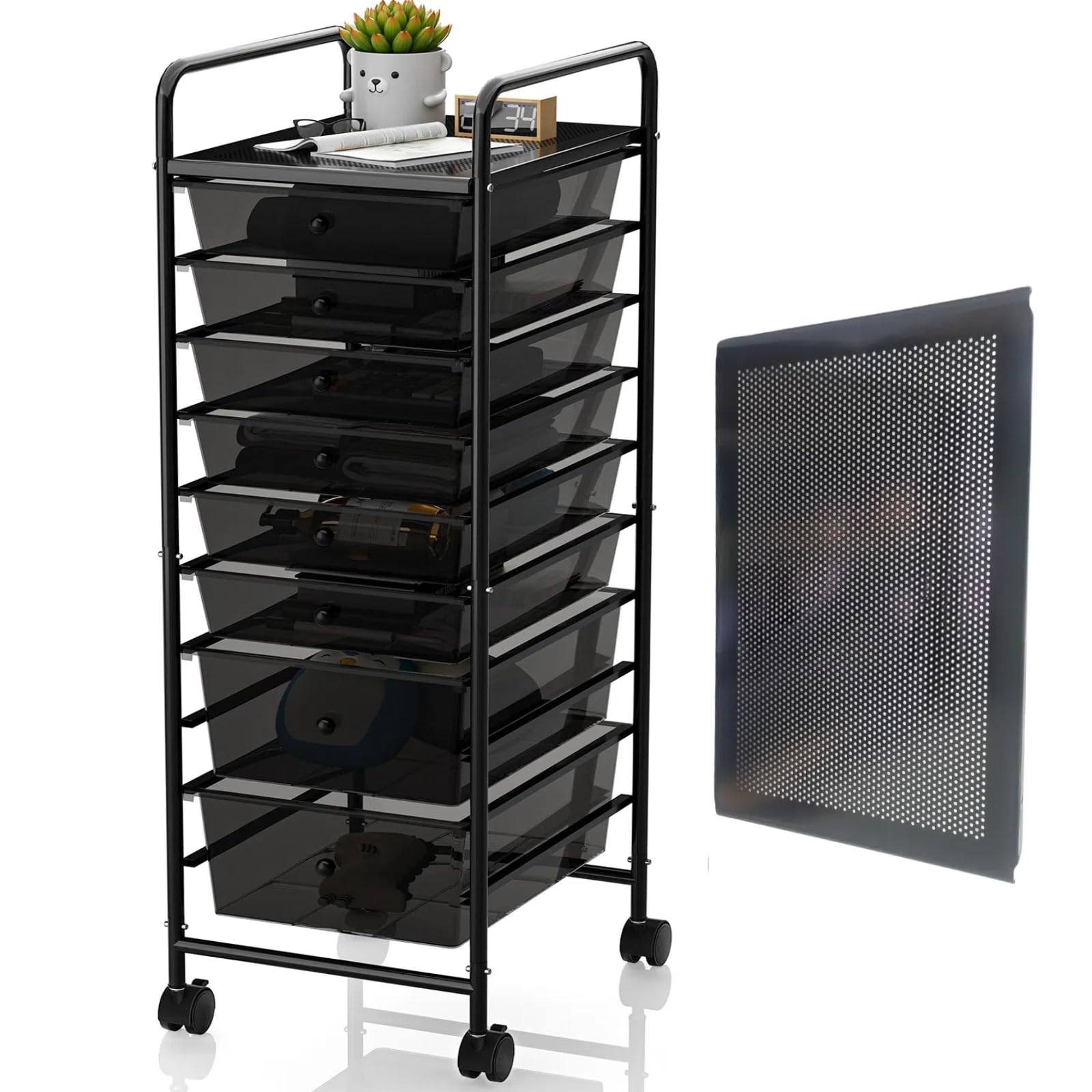 Amazon.com: Metal 10 Tier Rolling Cart with 8 Drawers,1 Table Top & 4 ...