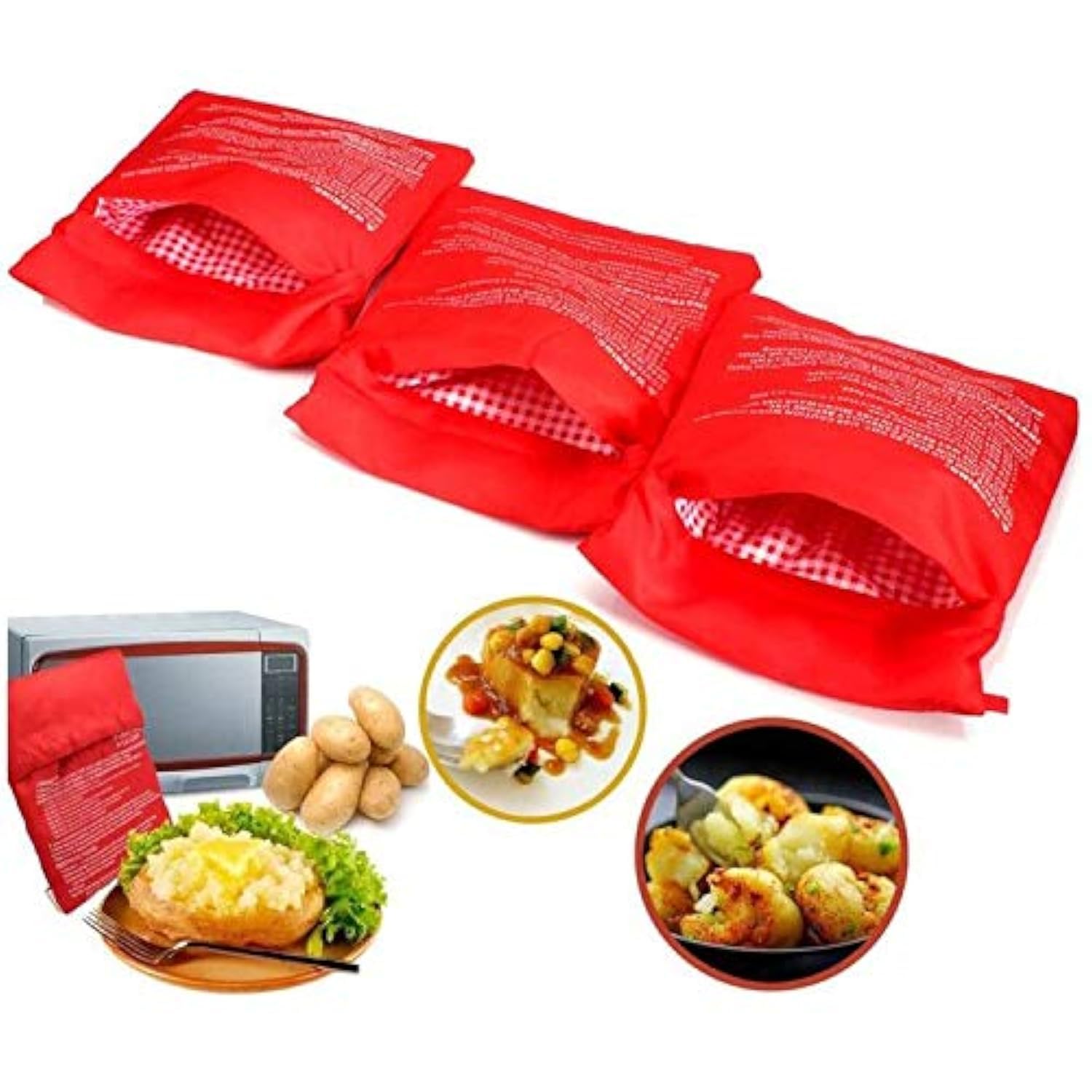 3 PCS Potato Microwave Pouch Potato Express Pouch Washable Reusable ...