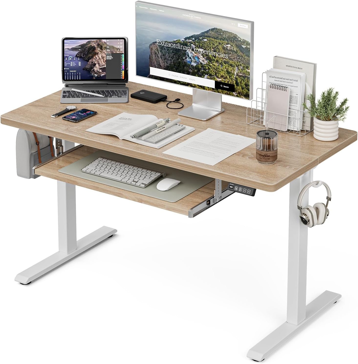 Grandder Standing Desk with Keyboard Tray 47 x 24 inch, Electric Height ...