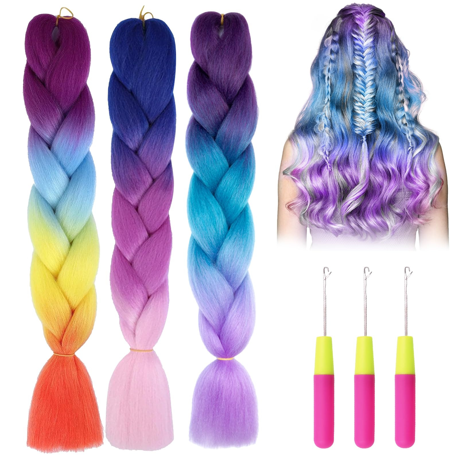 INBOLM Hair Braids,3 Pcs Coloured Synthetic Hair for Braiding Fake Hair ...