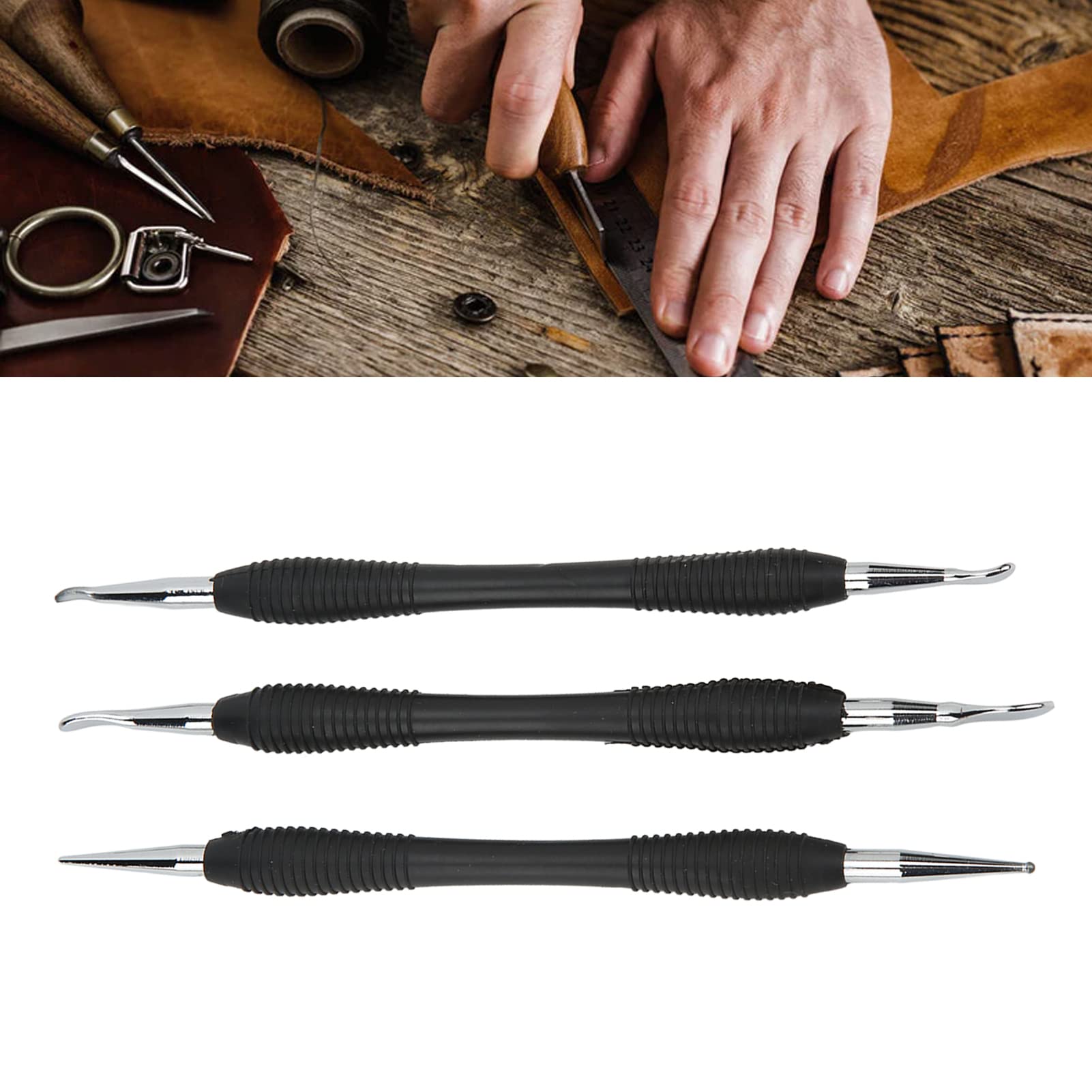 Fyearfly Stainless Steel Leather Modeling Tools, 3Pcs Leather Press Rub ...