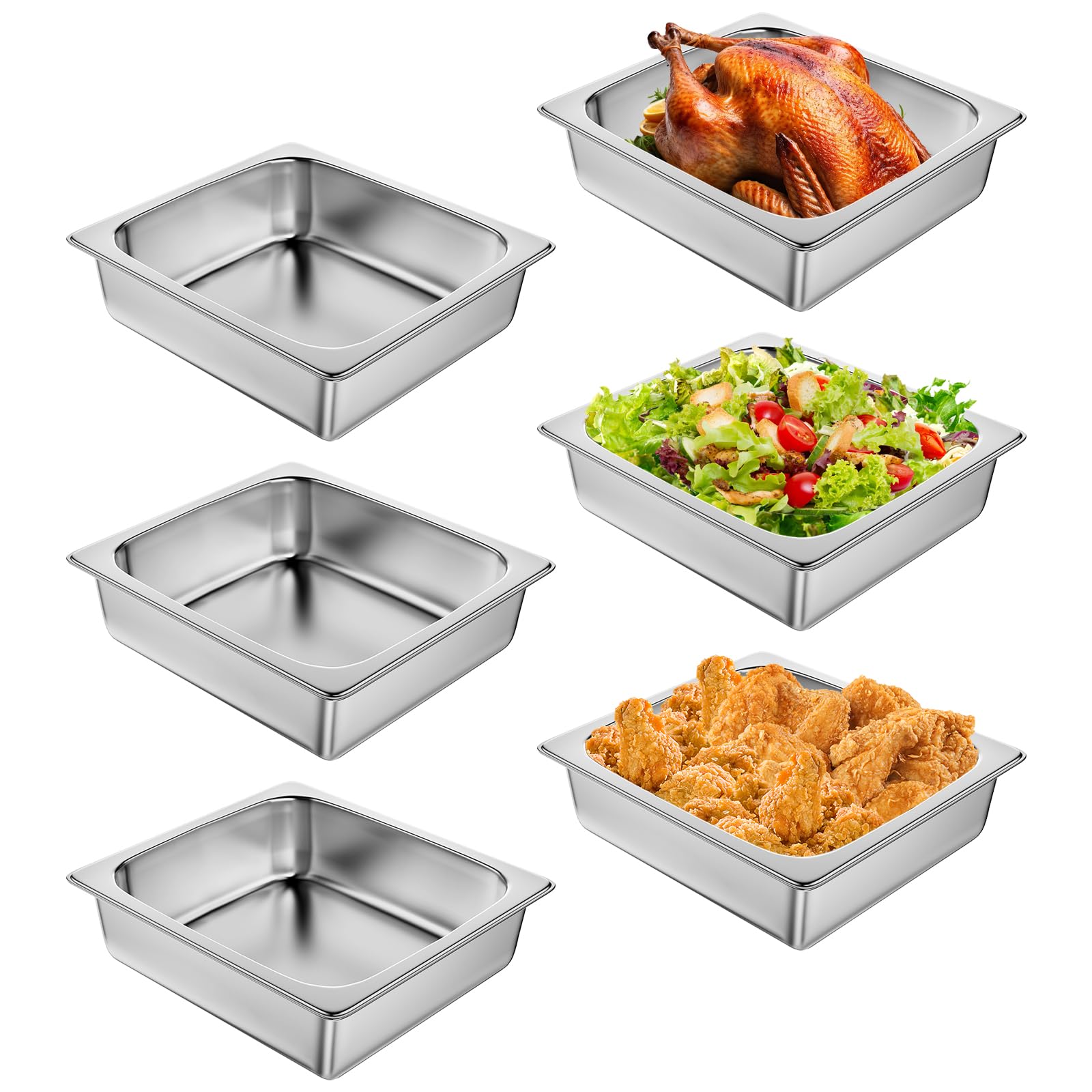 Amazon.com: Half Size Hotel Pan 4 Inch Deep: 6 Pack [Anti-Jam] [Super ...