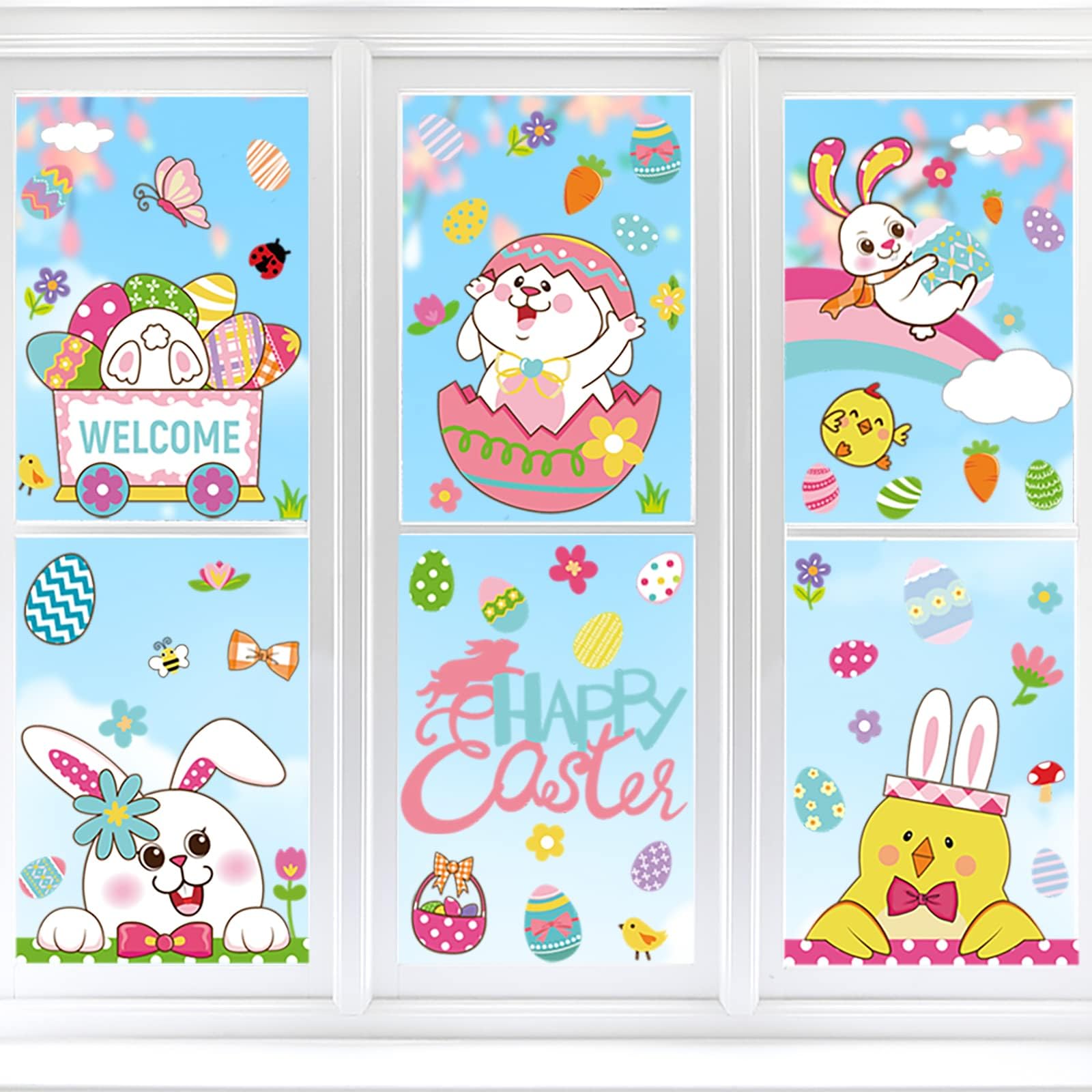 Easter Window Stickers Over 100pcs Large Bunny Rabbit Chick Egg Flower ...
