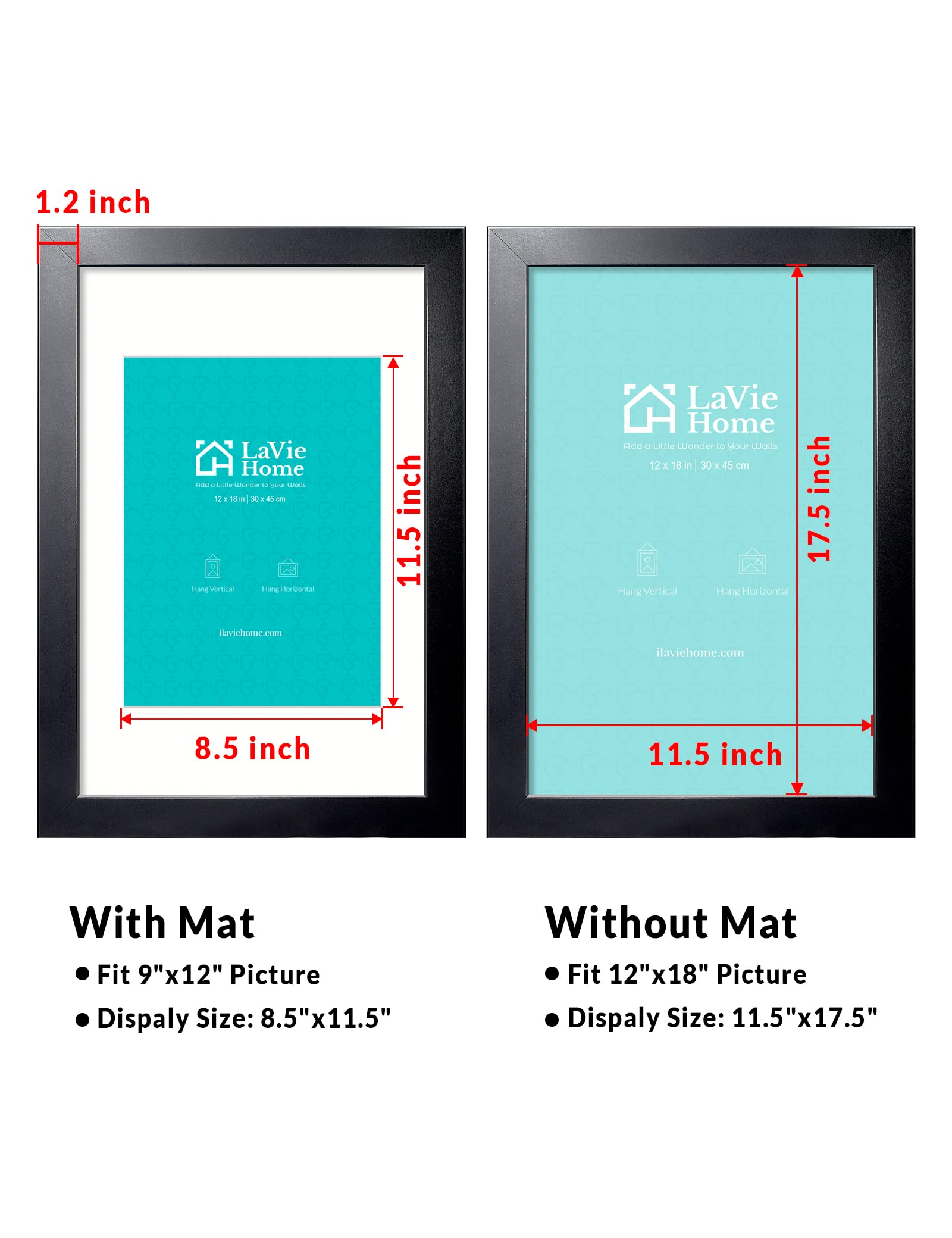 LaVie Home 12x18 Picture Frame Black Poster Frame,Display Pictures 9x12 ...