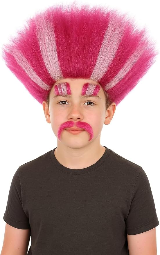 HPO Troll King Wig with Eyebrows and Mustache, Kids Character Cosplay ...