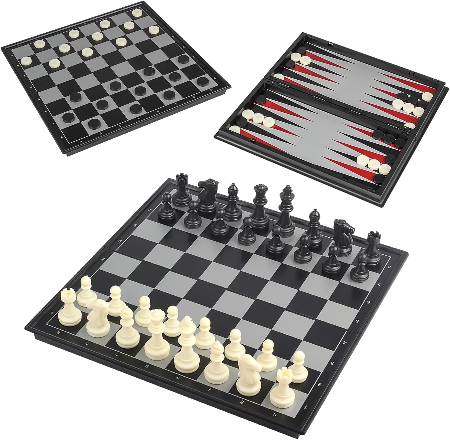 NALACAL 3 in 1 Magnetic Travel Chess Checkers Backgammon Set 12.5 ...