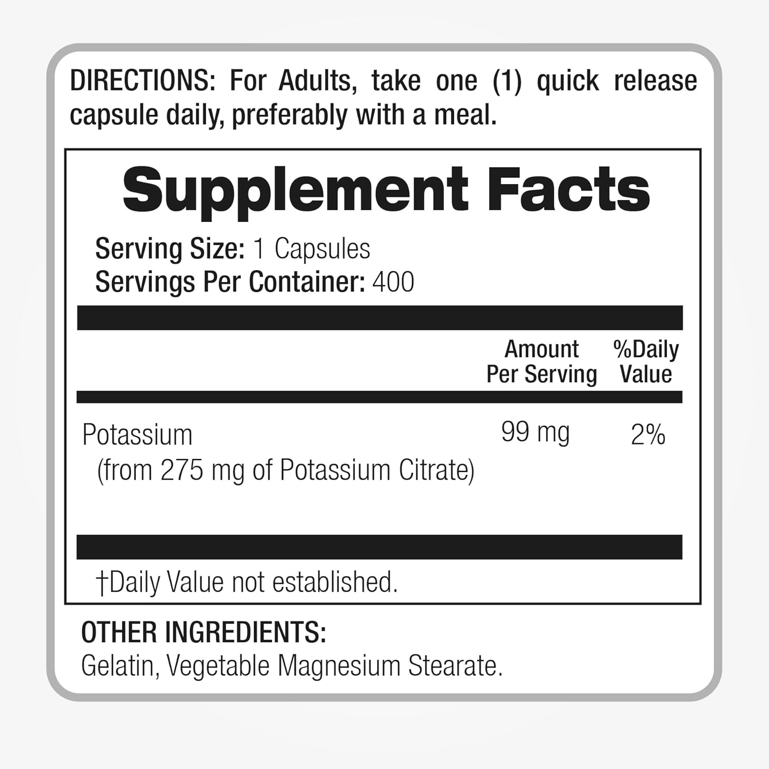Laboratorio Citrato de potasio 400 cápsulas 275 mg Suplemento de ...