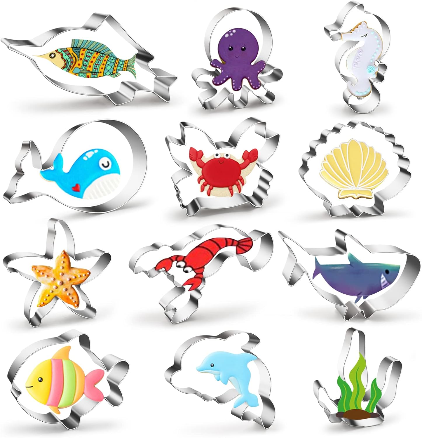 Amazon.com: Ocean Creatures Cookie Cutters Set of 12, Metal Under the ...