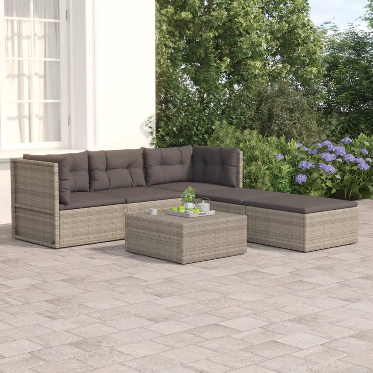 Tidyard 5-TLG. Gartensofa, Gartenlounge Set Polyrattan, Terrassensofa ...