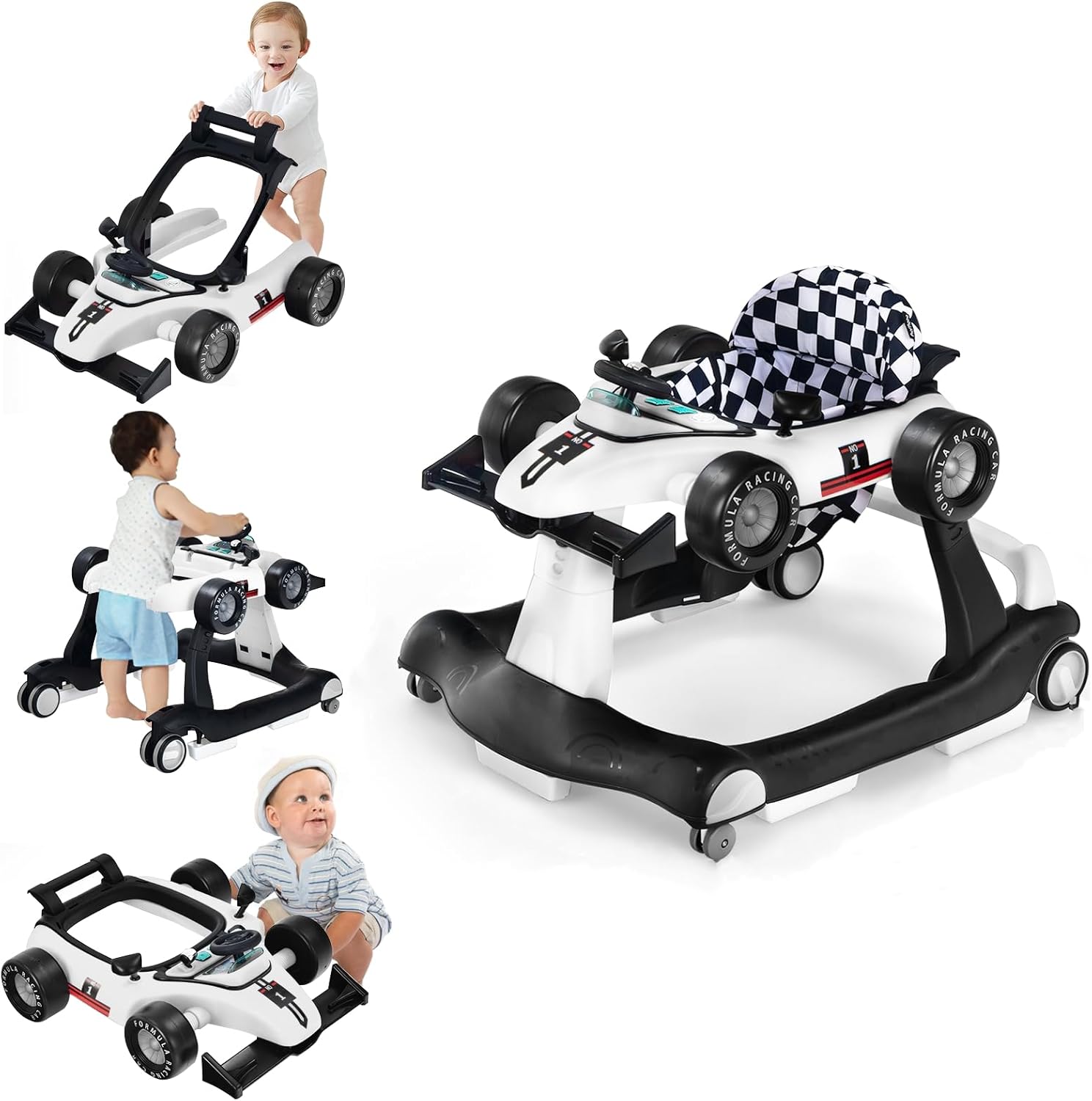 GYMAX Baby Walker, 4 in 1 Foldable Toddler Push Along Walker with ...