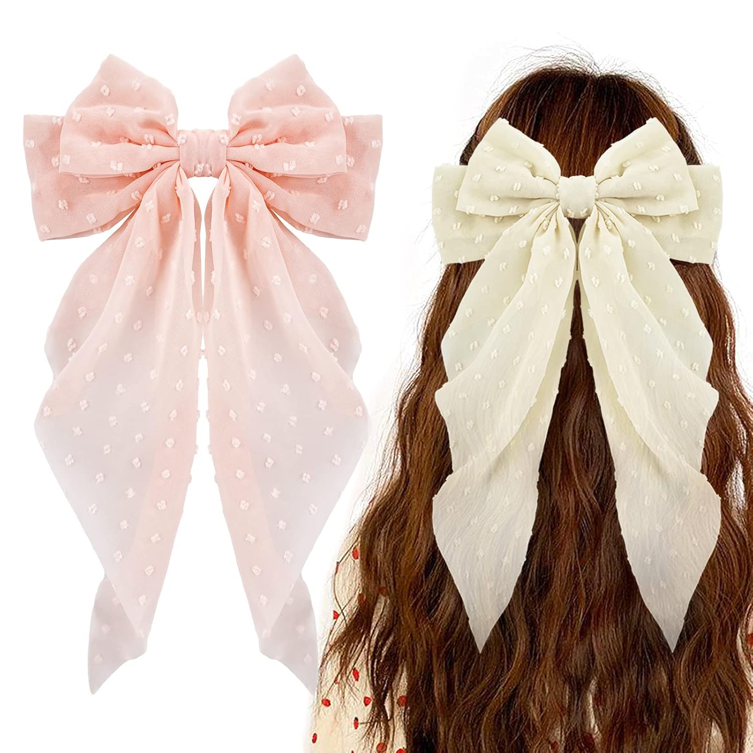 Amazon.com : Ambesi Big Bow Hair Clips 2pcs, Long Tail French Barrette ...
