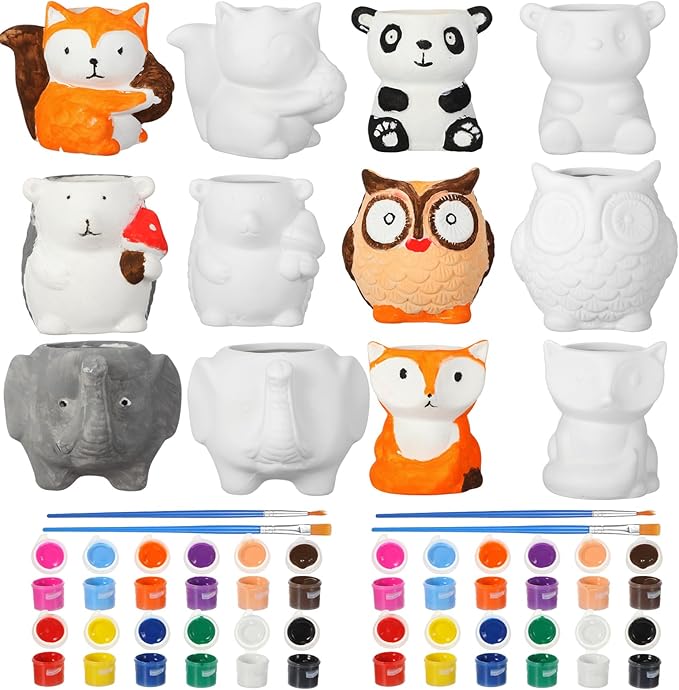 Amazon.com: Sunnychicc 12 Sets DIY Ceramic Animal Succulent Pots ...