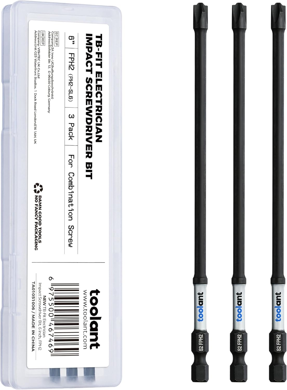 toolant TB-Fit Electrician Impact Screwdriver Bit Set, 3pcs 6 Inch Long ...