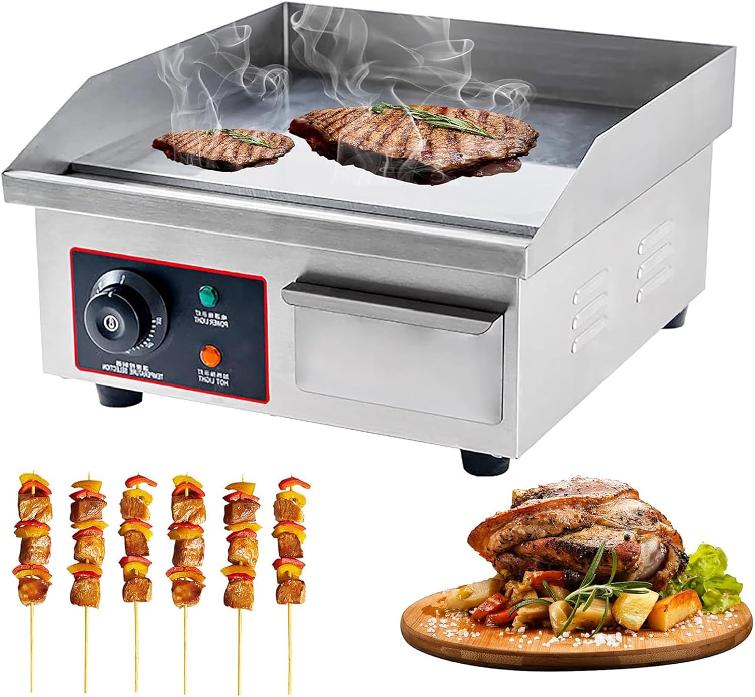 EsaSam 1500W Commercial Electric Countertop Griddle, Countertop ...