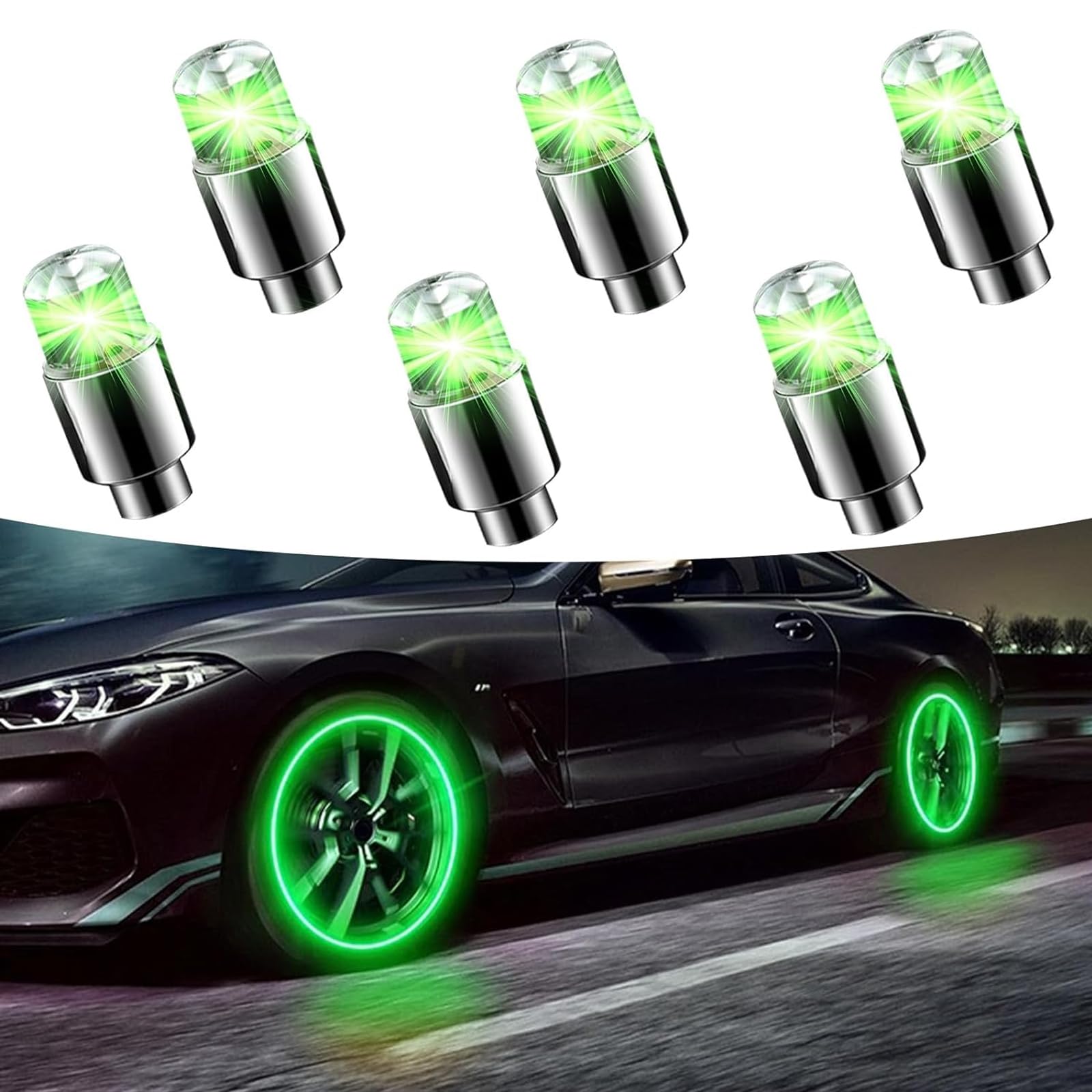 Light Up Tire Valve Caps For Car QBOONPT 6PCS LED Car Tire Valve Light ...