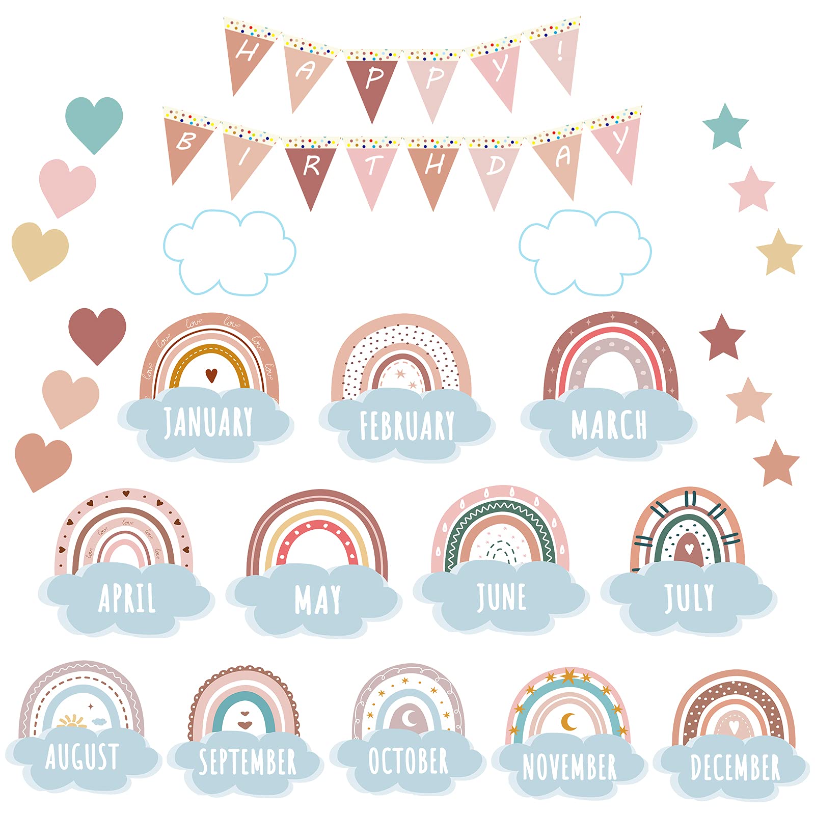 52 Pcs Birthday Bulletin Board Set Rainbow Decor Happy Birthday ...