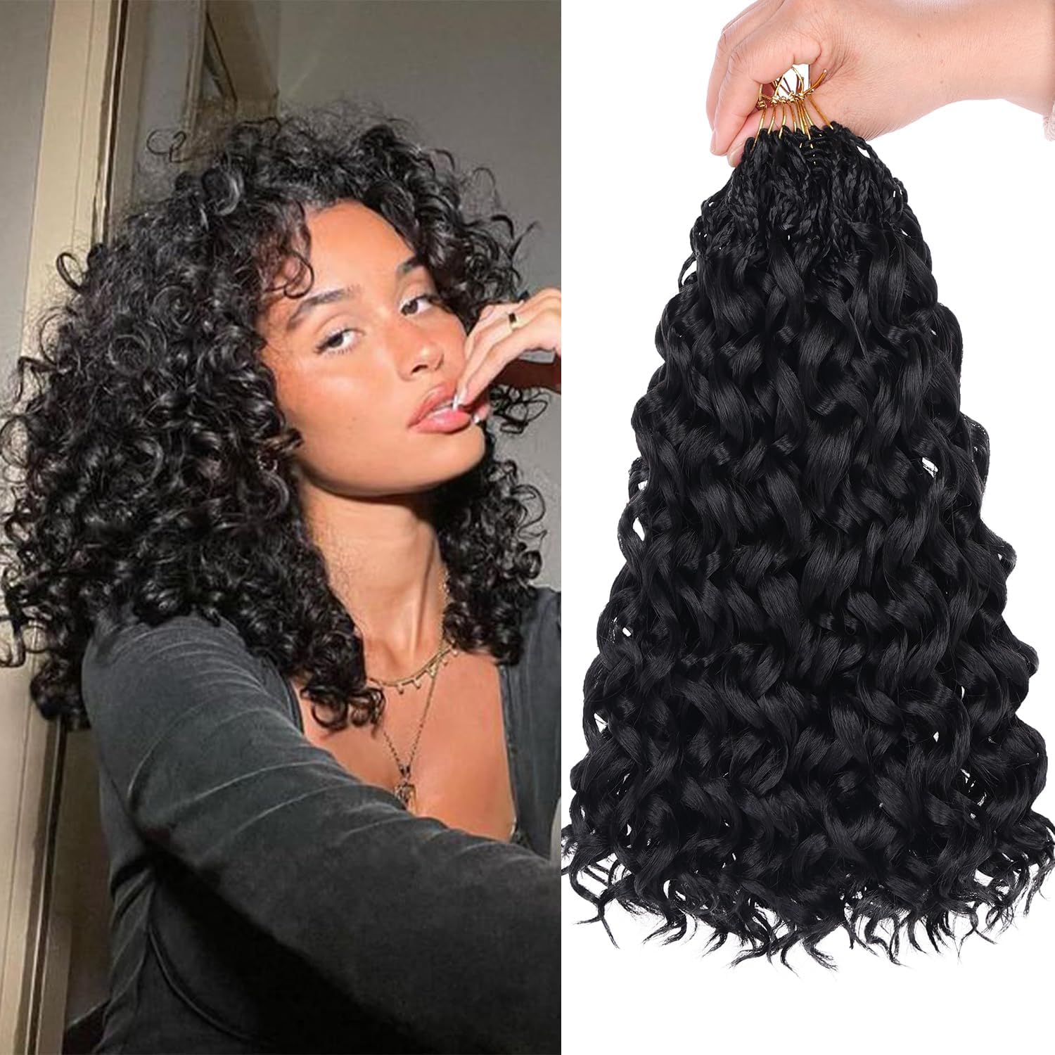 Mscat Gogo Curl Crochet Hair 14 Inch 8 Packs Black Ocean Wave Crochet ...