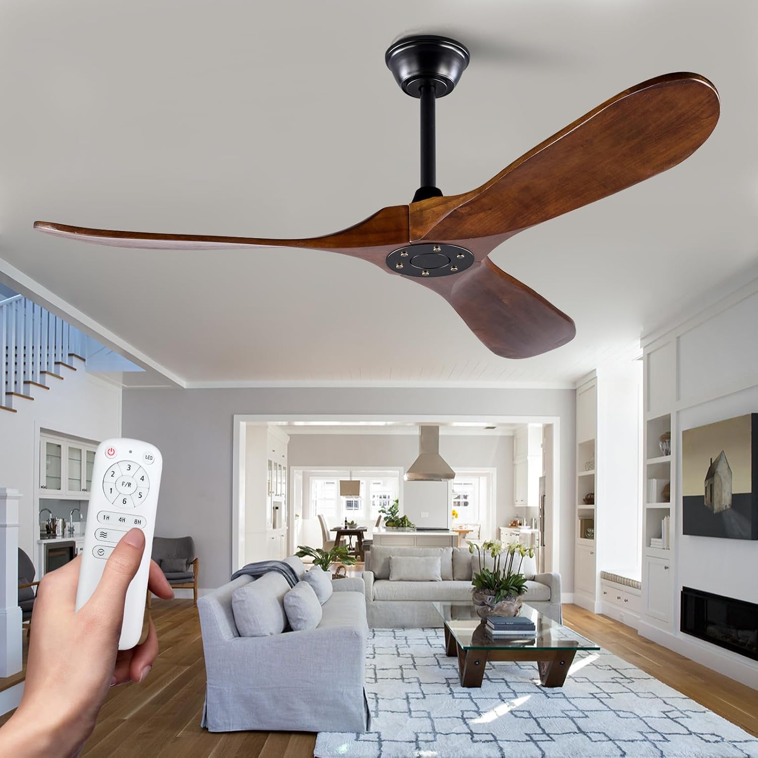 OMYU 52 inch Ceiling Fan without Light, Quiet Reversible DC Motor Wood ...