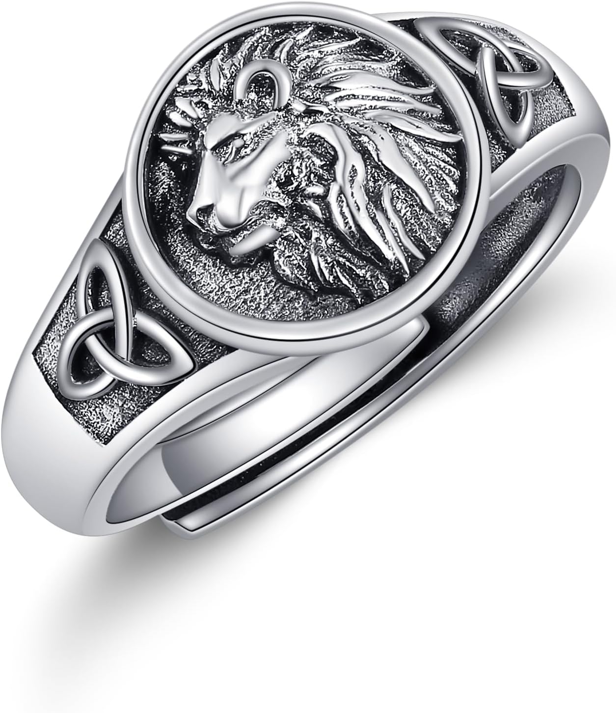 JERWLI Lion Rings 925 Sterling Silver Celtic Knot Lion Head Adjustable ...