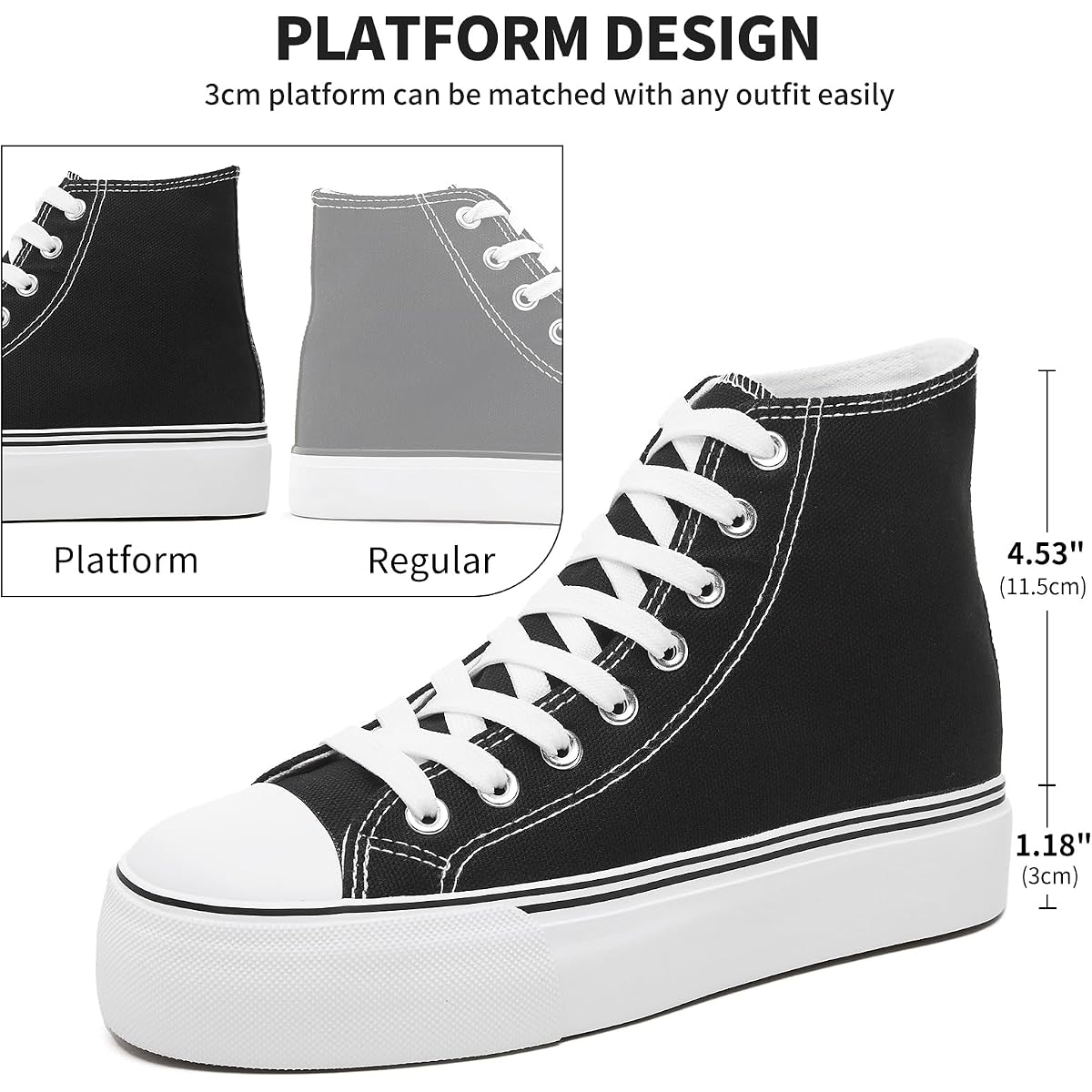 $5/mo - Finance FRACORA Womens High Top Canvas Shoes White Black ...