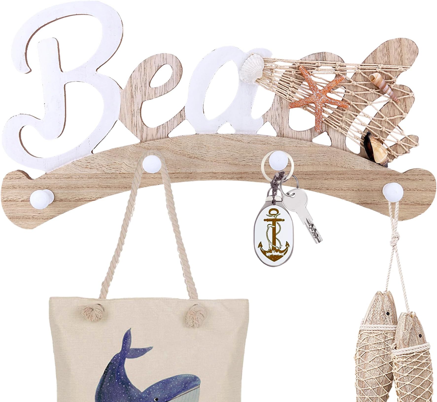 Amazon.com: MyGift 3 Hook Coastal Style Wall Mounted Entryway Coat Rack ...