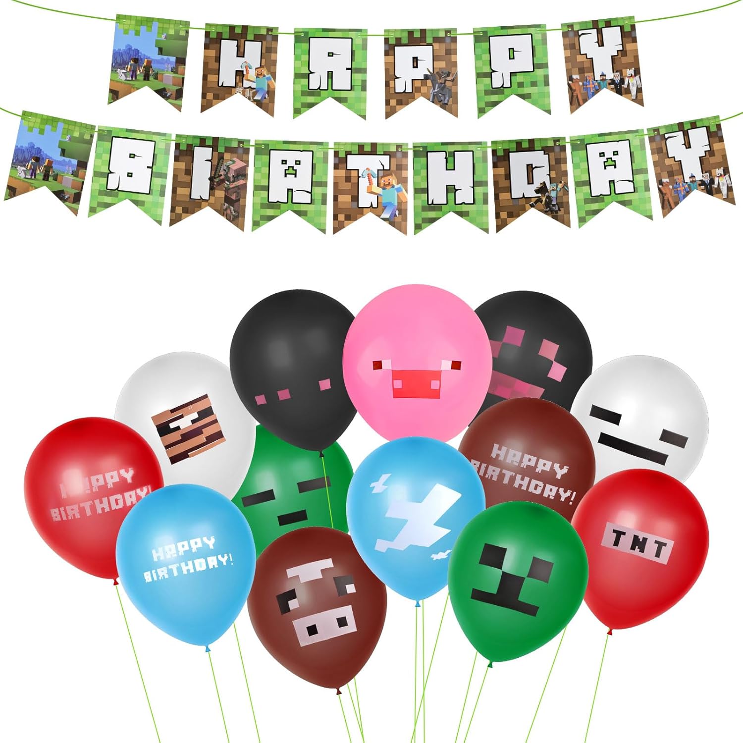 Aila 33PCS Minecraft Birthday Party Decorations，Minecraft Balloons ...