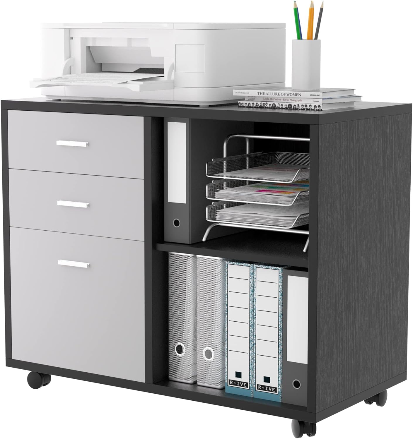 Amazon.com: GOAWGO 32'' Wide 3 -Drawer Mobile Lateral Filing Cabinet ...