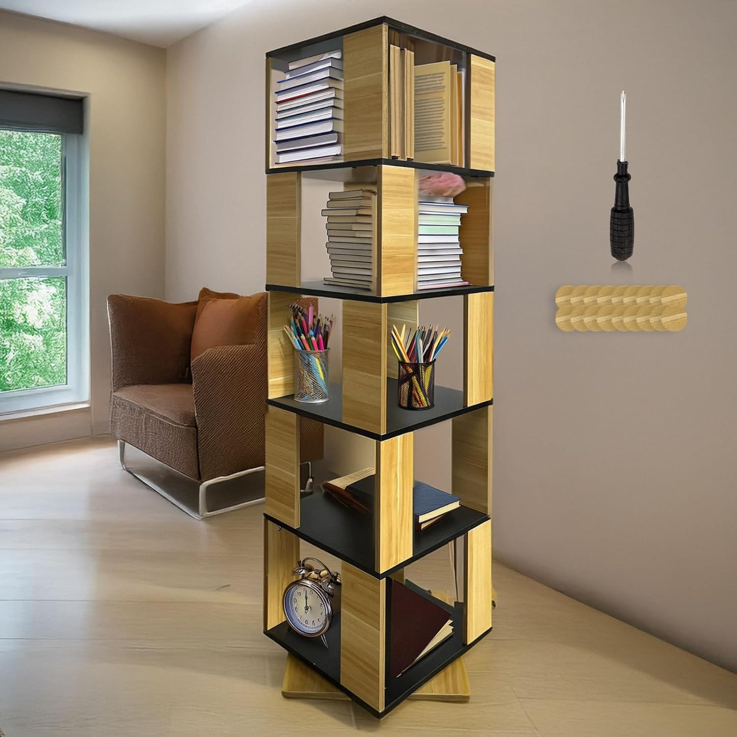 Amazon.com: DIBAG Rotating Bookshelf Tower, Shelf Organizer ...