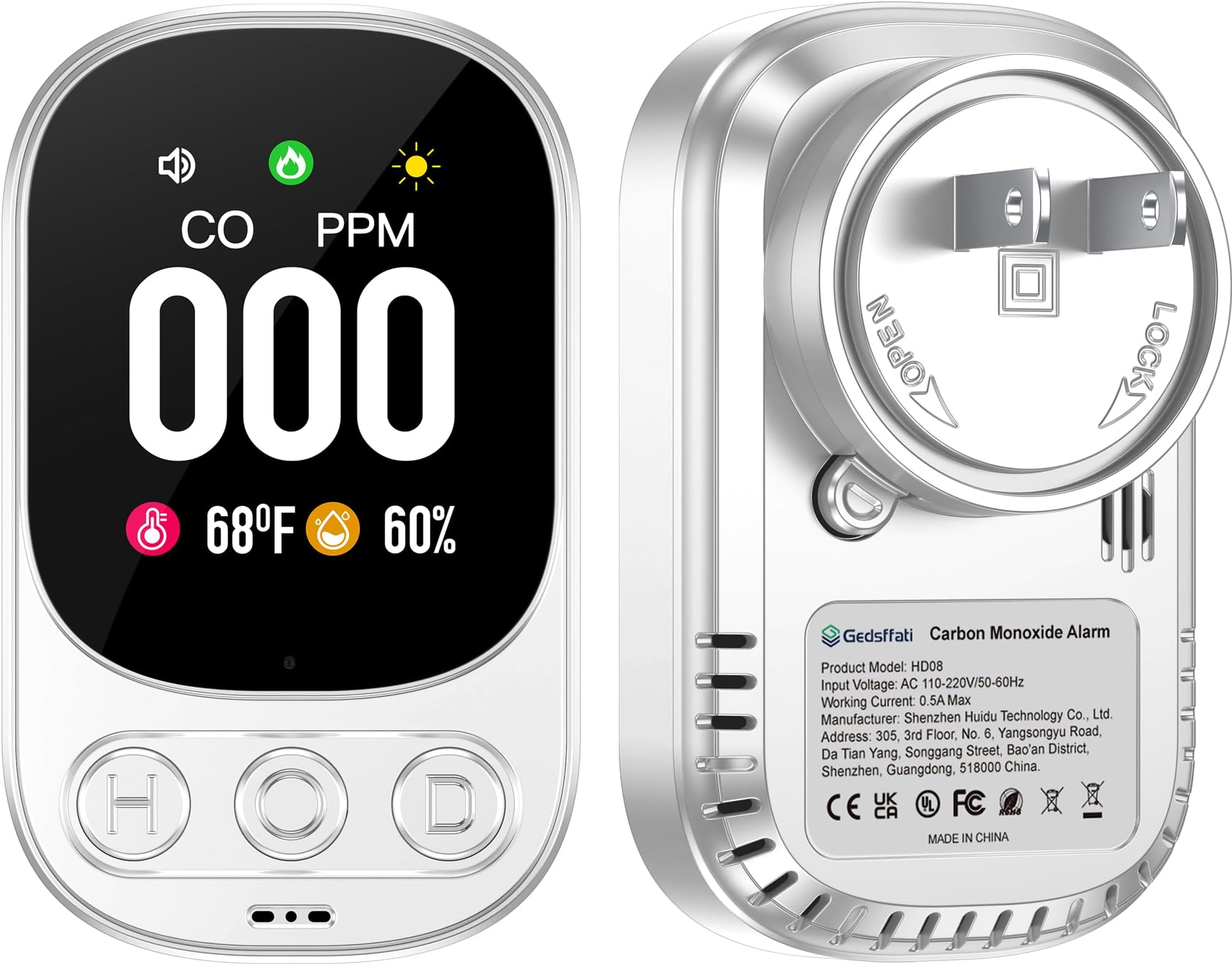 Carbon Monoxide Detector 3in1 CO Temperature Humidity Monitor with 2.48 ...