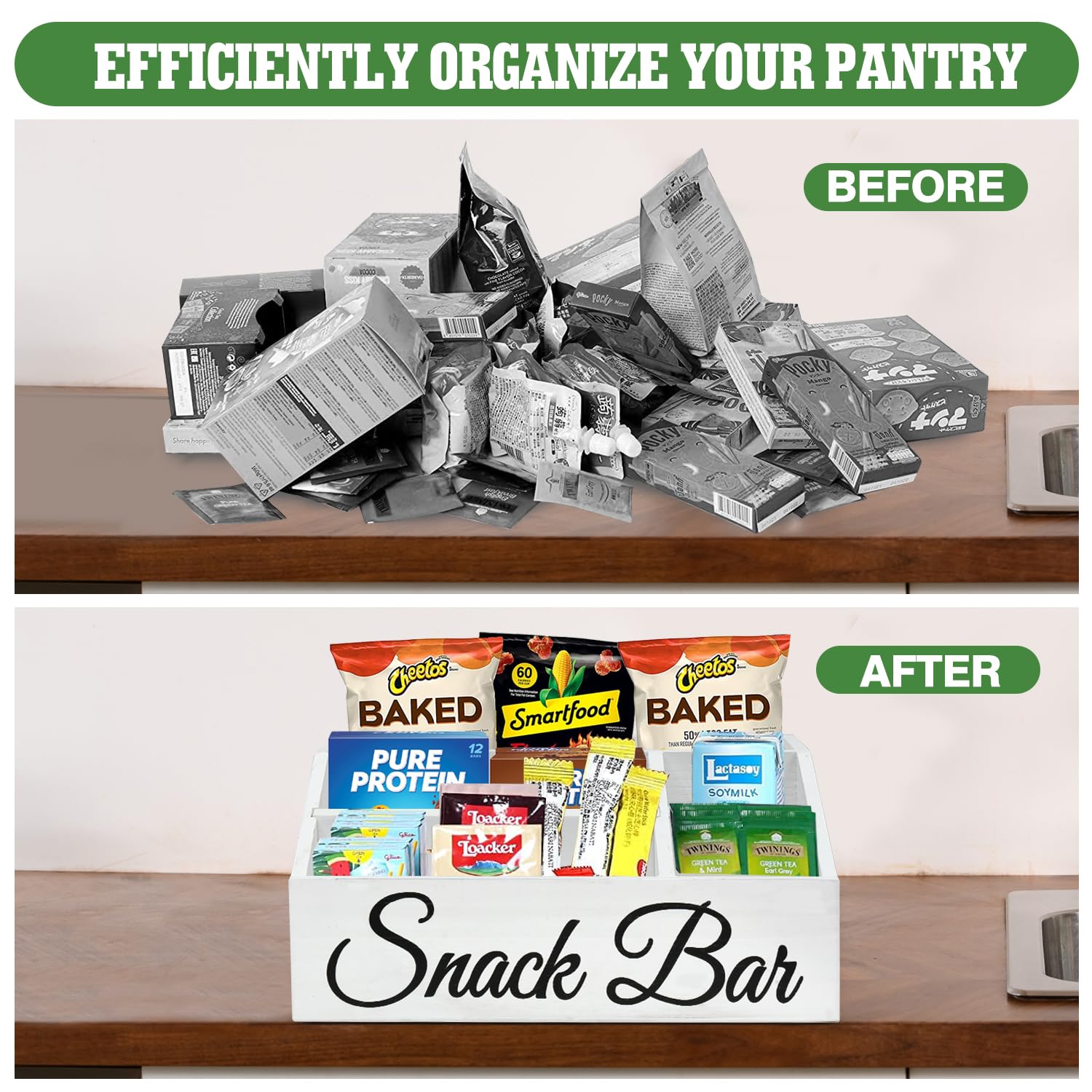 Snapklik.com : Snack Organizer For Countertop, Wooden Snack Tray And ...
