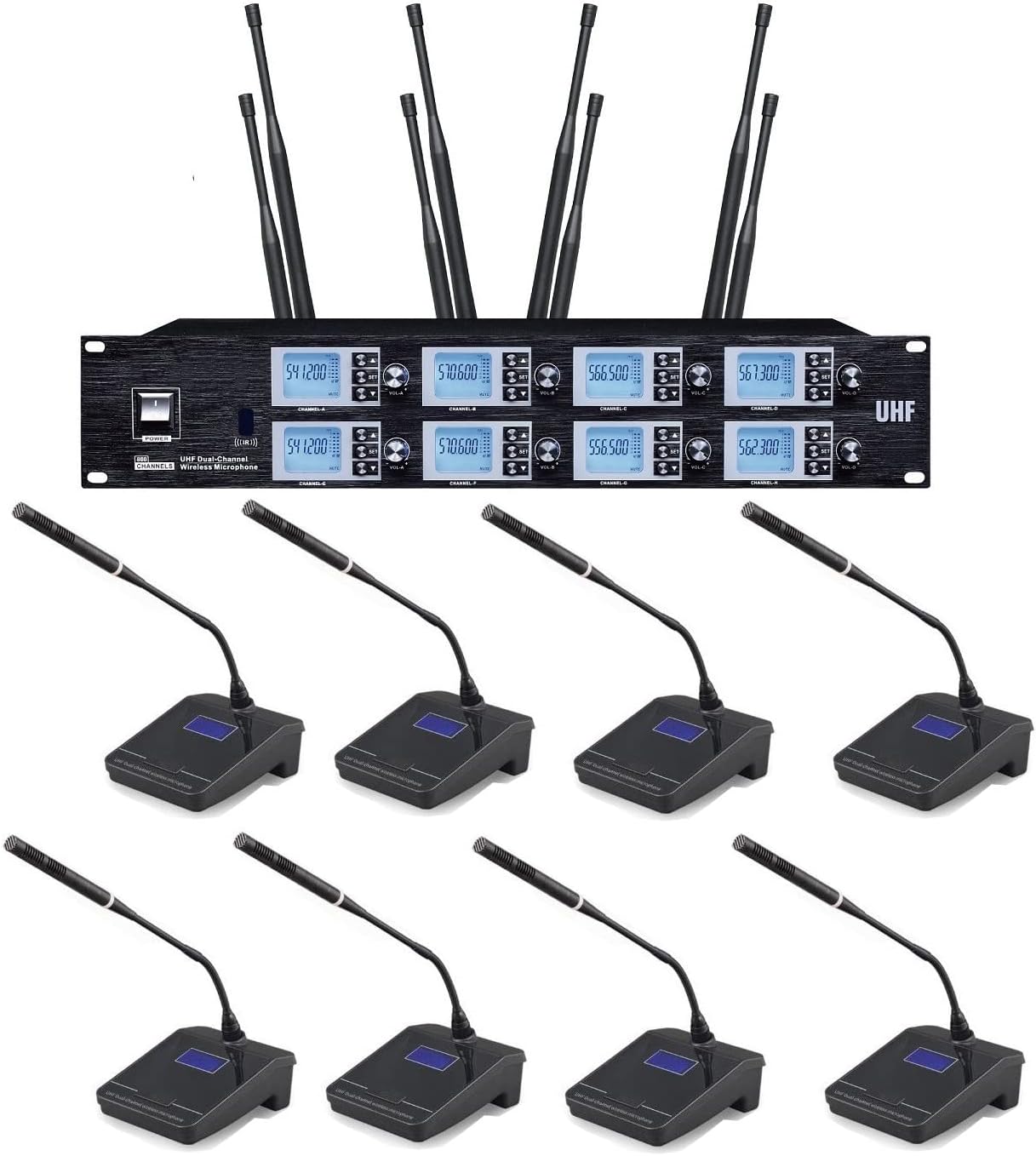 Amazon.com: 8 Channel Wireless Microphone System Adjustable Frequency ...