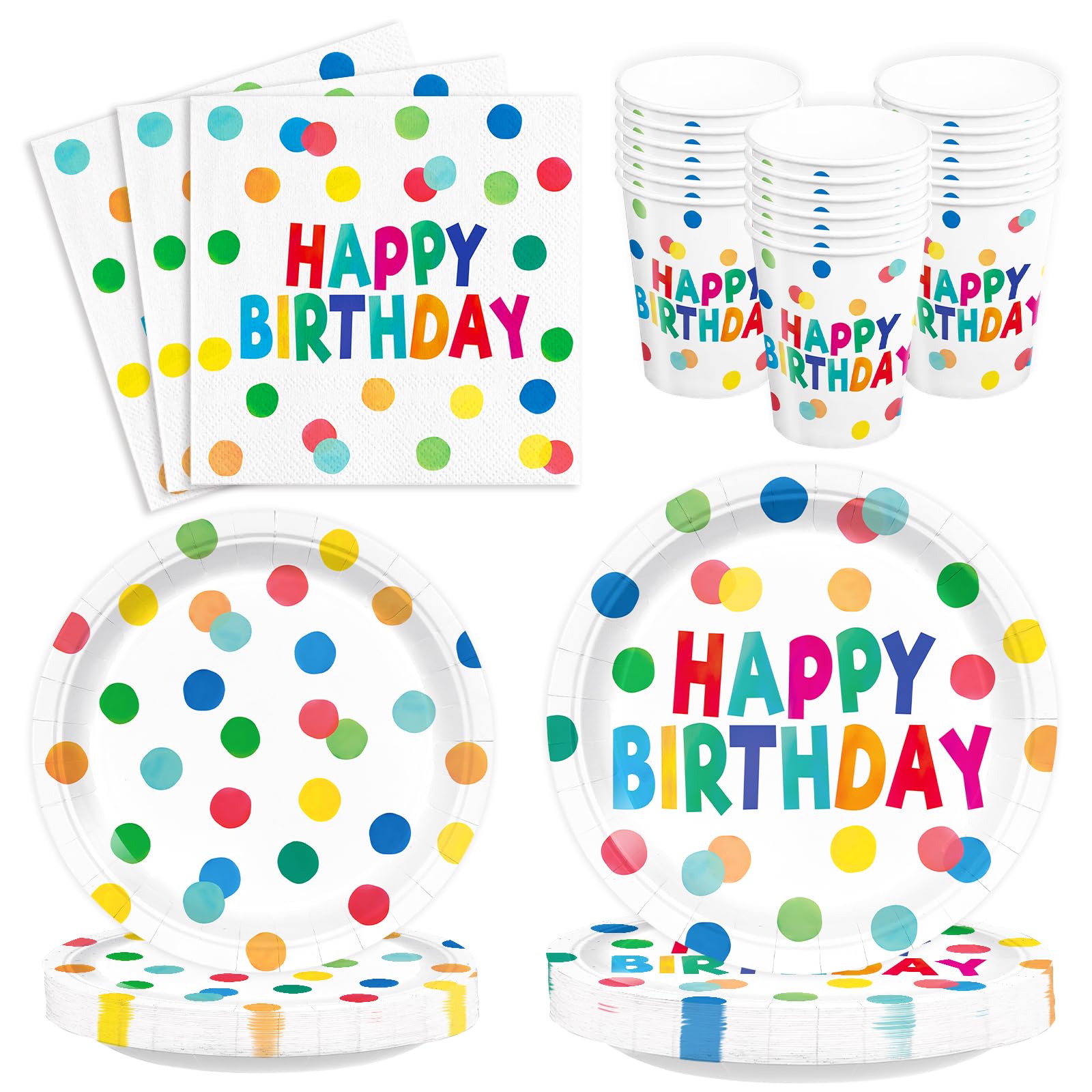 Amazon.com: 120pcs Happy Birthday Party Plates and Napkins Polka Dots ...