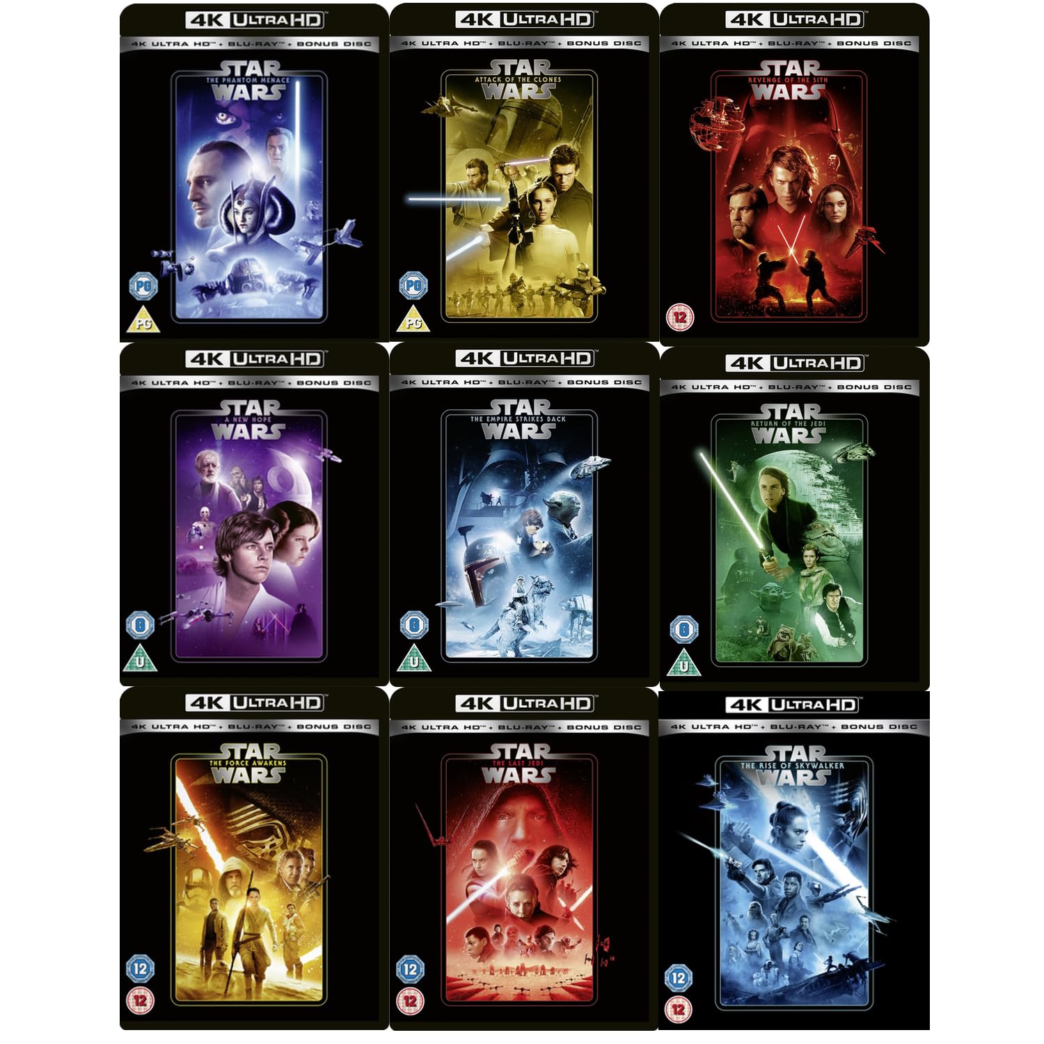 Amazon.com: Star Wars 1-9 Complete Movie Collection Saga [4K UHD + Blu ...