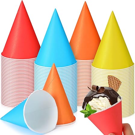 Amazon.com: Eaasty 100 Pcs Snow Cone Cups 4.5 oz Disposable Paper Cone ...
