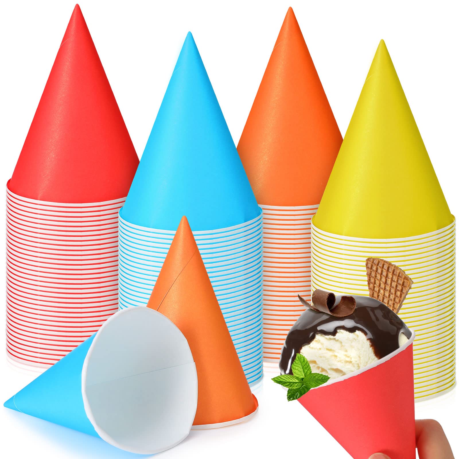 Eaasty Snow Cone Cups 4.5 oz Disposable Paper Cone Cups Colored Polka ...