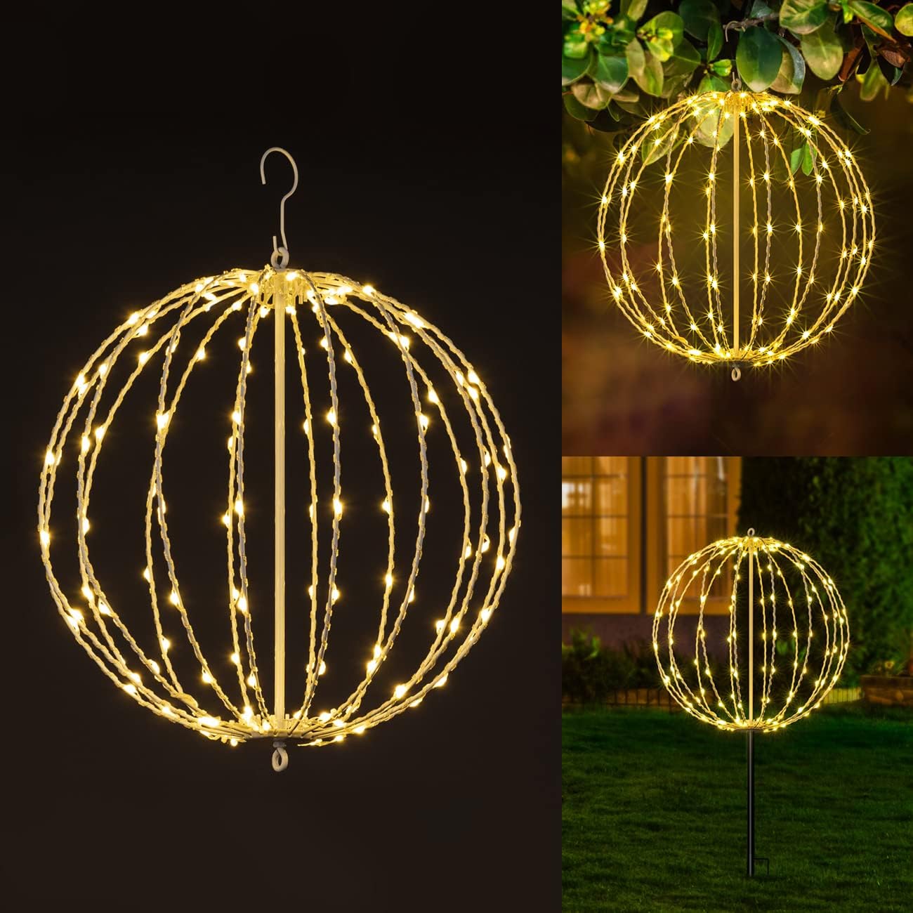 Outdoor Balls Lights Hanging Tree Garden Lights 4 Pack 7.87" Sphere ...