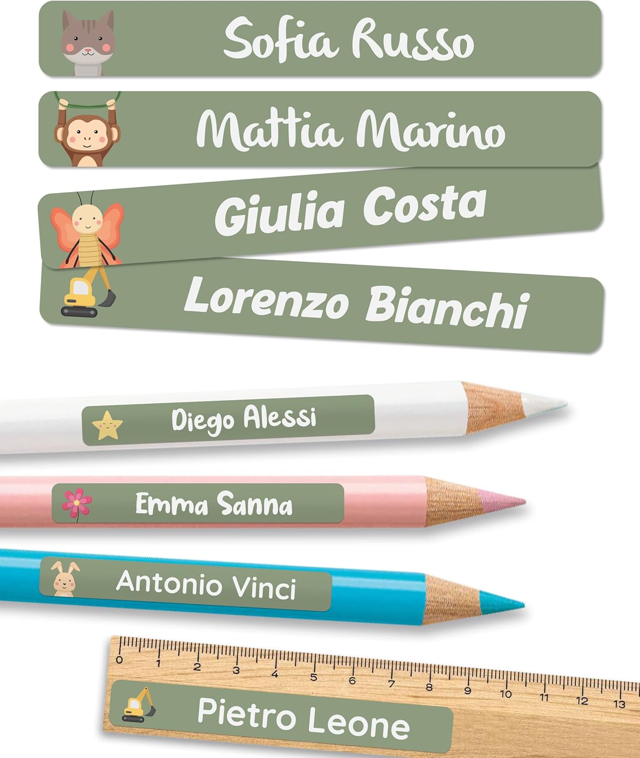 melu kids® Etichette Adesive Personalizzate Scuola [75, Verde ...