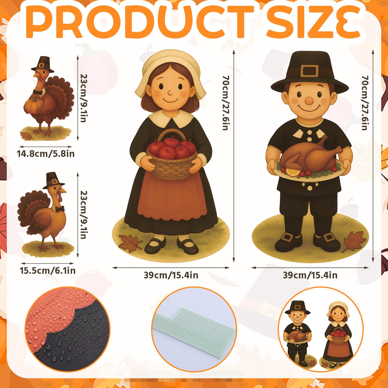 Snapklik.com : 4 Pcs Thanksgiving Pilgrim Boy And Girl Yard Sign Fall ...
