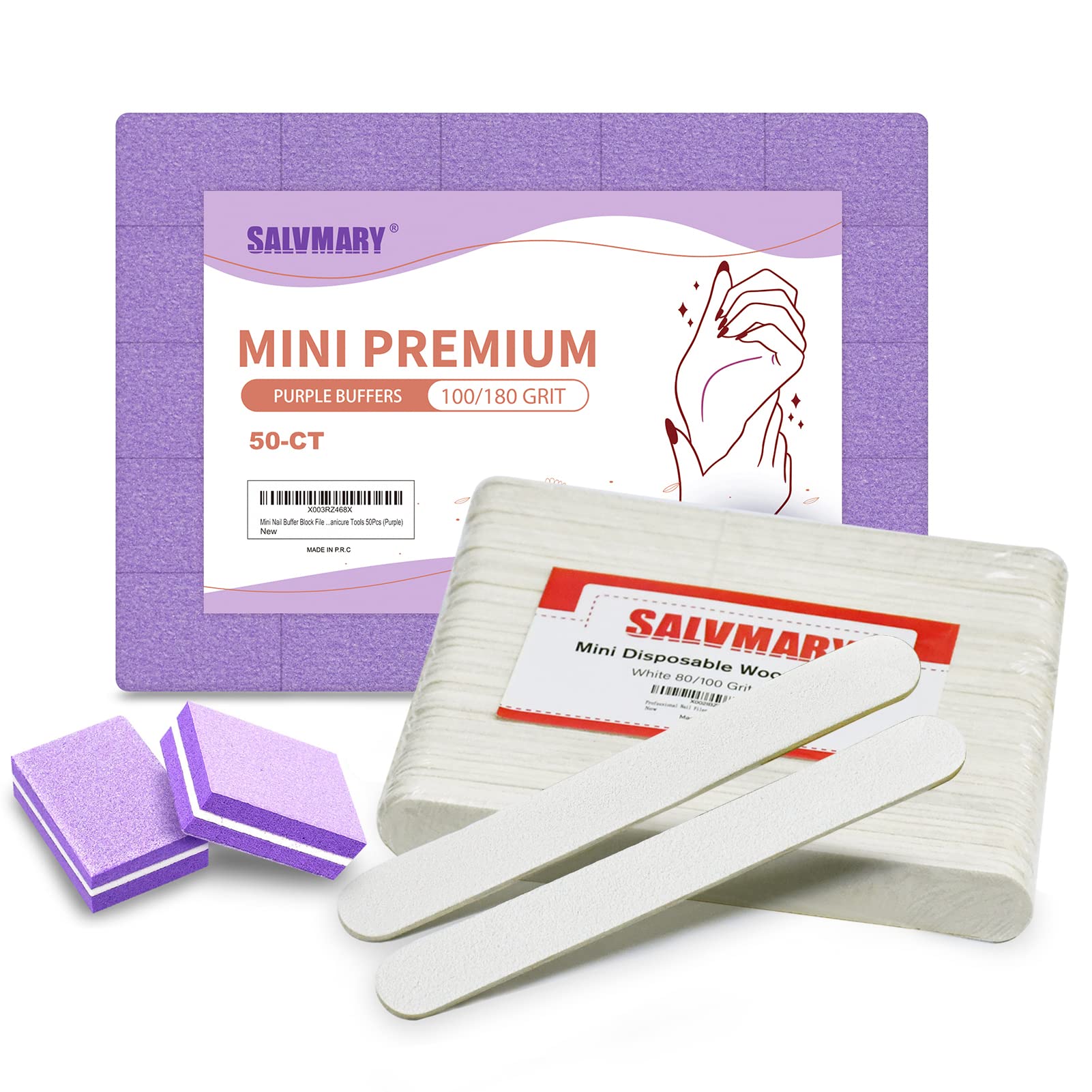 Amazon.com : 100/180 Grit Purple Mini Nail Buffer Blocks & 80/100 Grit ...