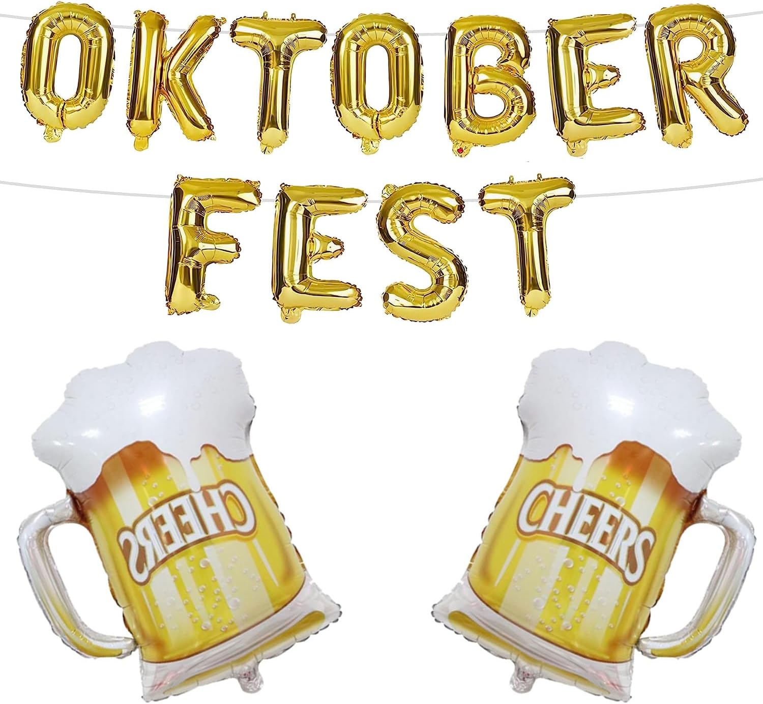 Amazon.com: Oktoberfest Beer Mug Balloon Cheers Party Decorations Gold ...