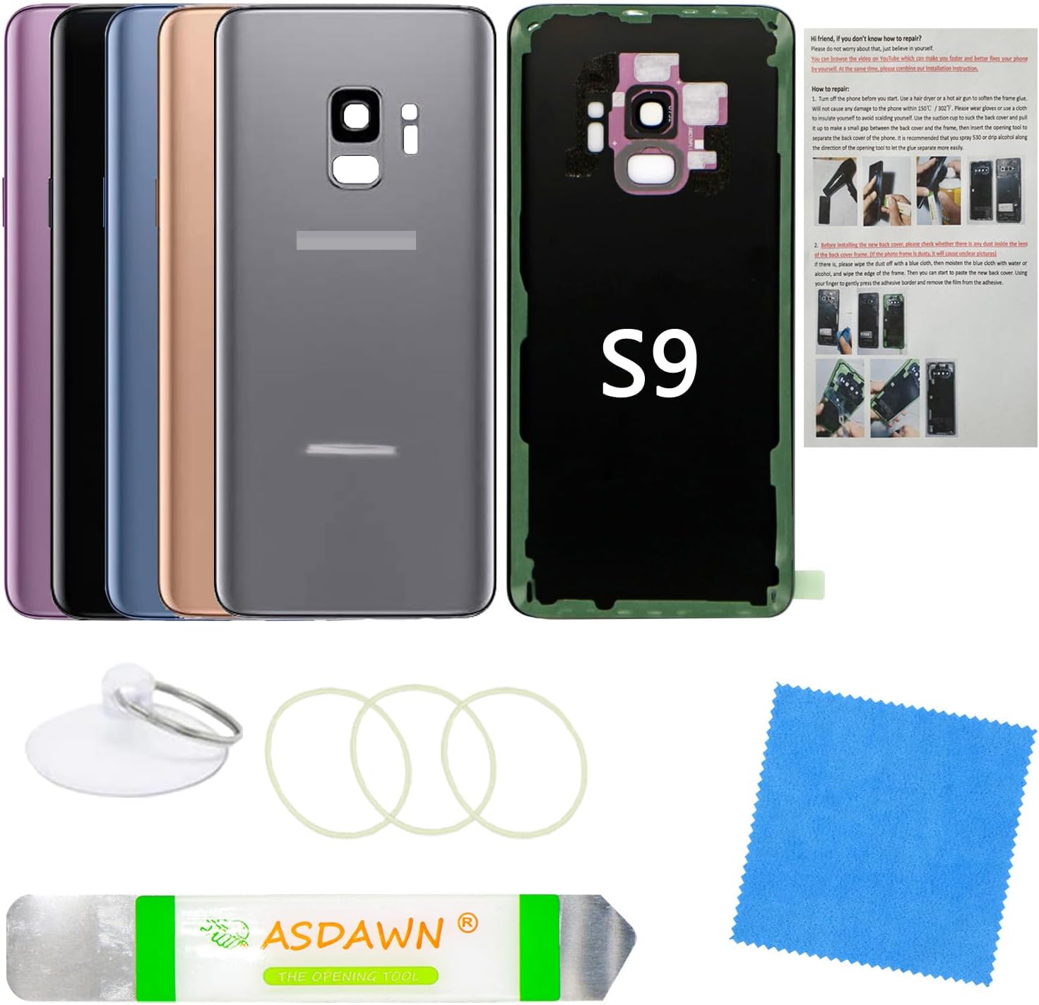 Amazon.com: Galaxy S9 Rear Glass Replacement Back Cover with Pre ...