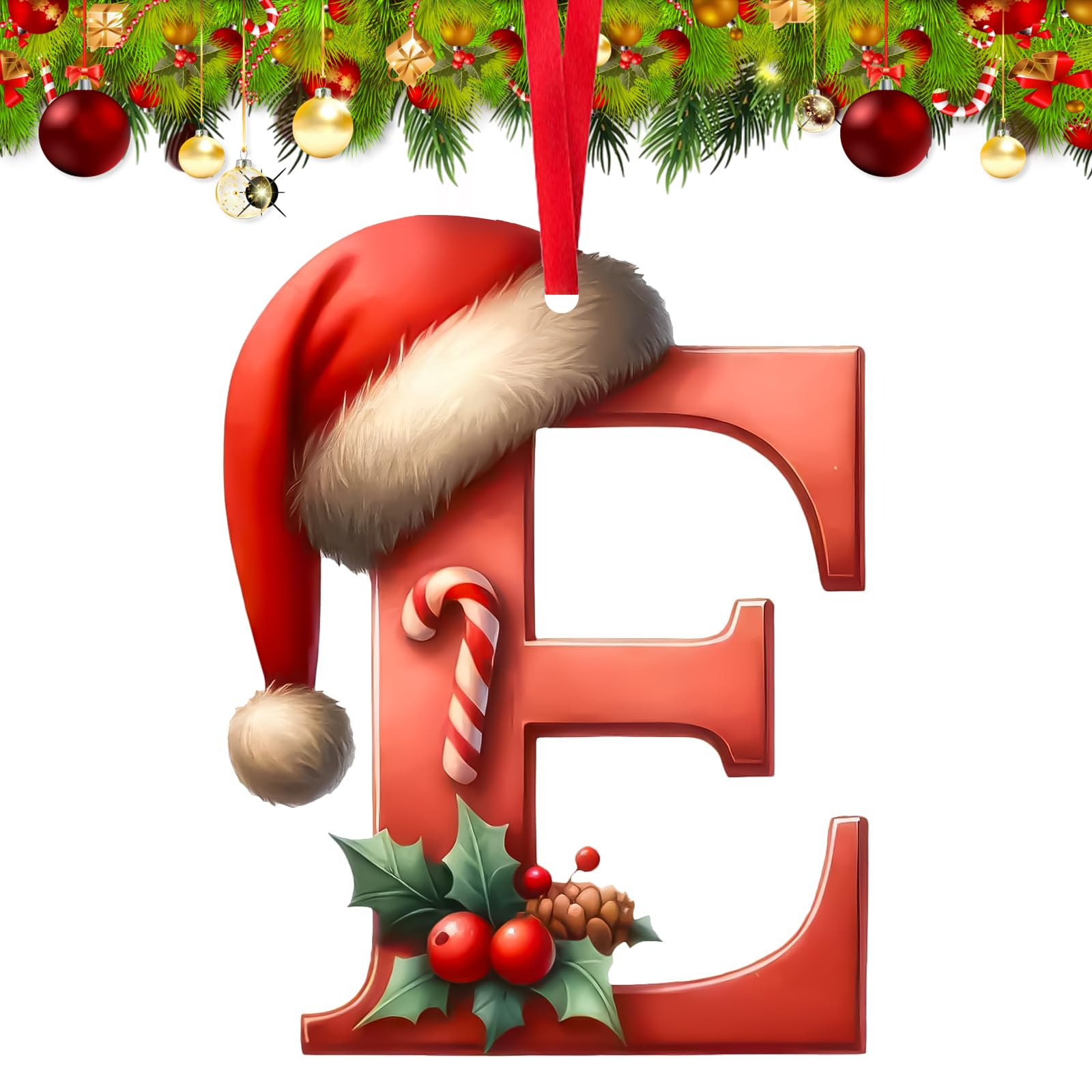 Personalized Alphabet Christmas Ornaments - Red 26 Letters with Santa ...