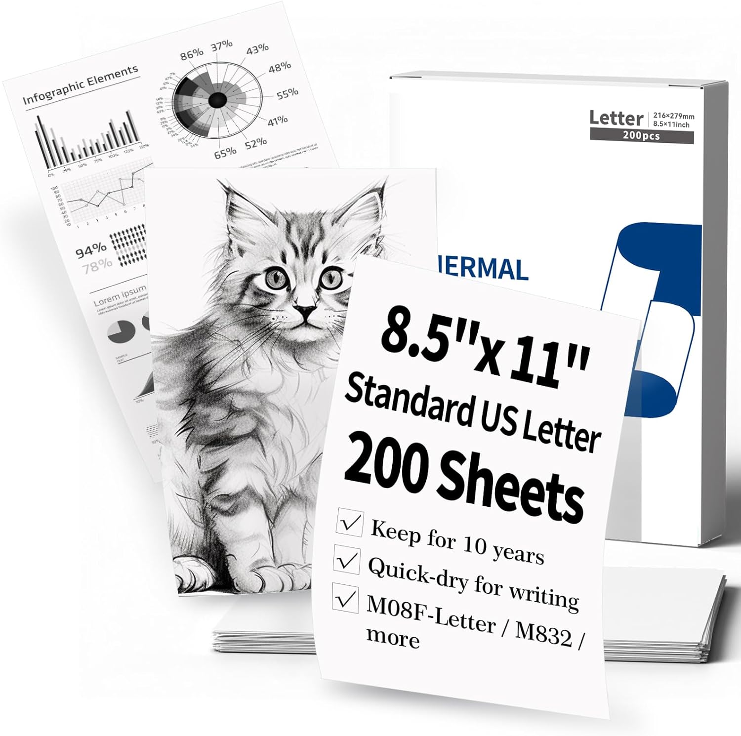 Amazon.com: US Letter Thermal Paper - 8.5” x 11” Quick-Dry Letter Paper ...