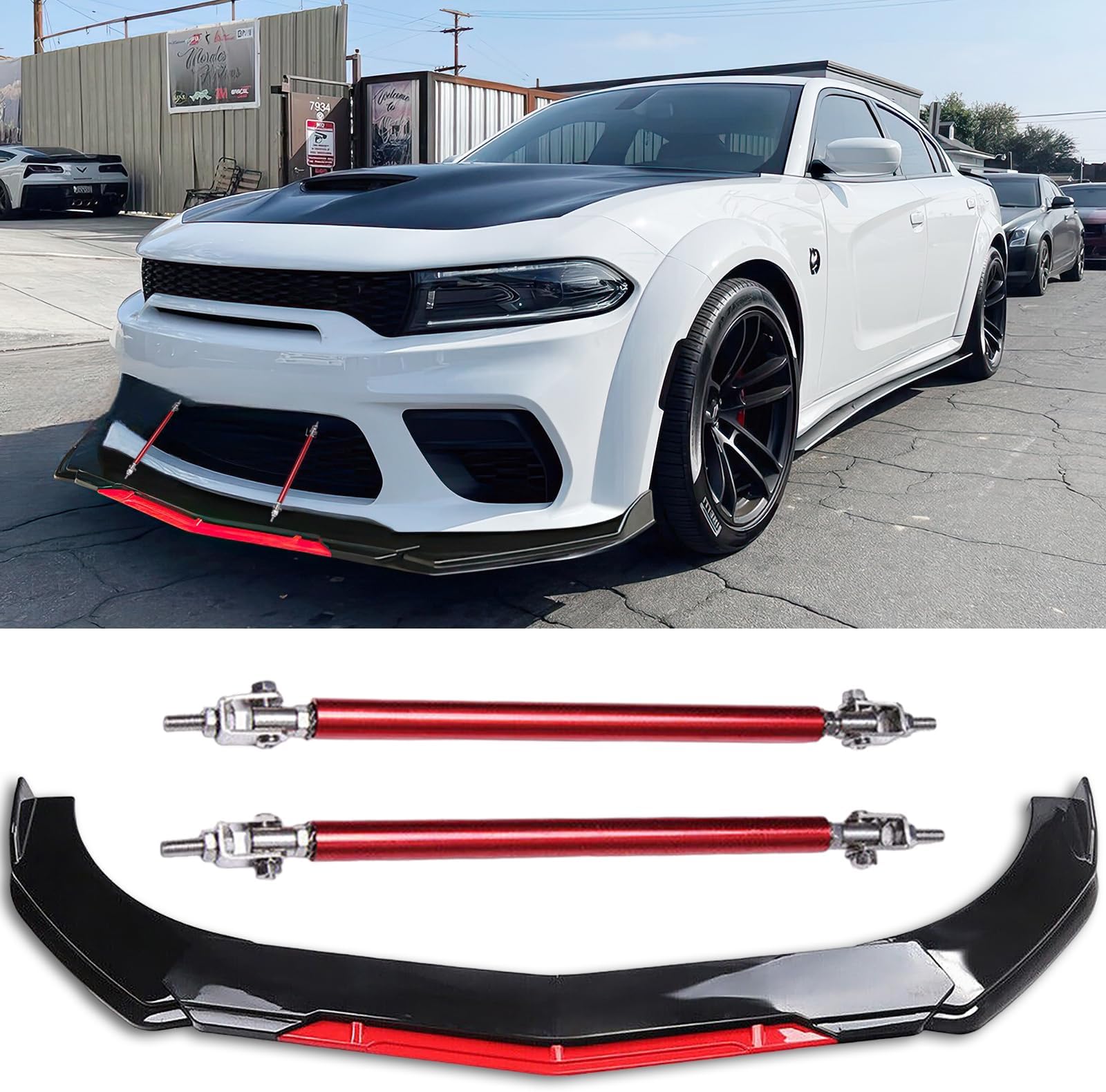 Amazon.com: Evargc Black & Red Universal 63"-70" Front Bumper Lip ...