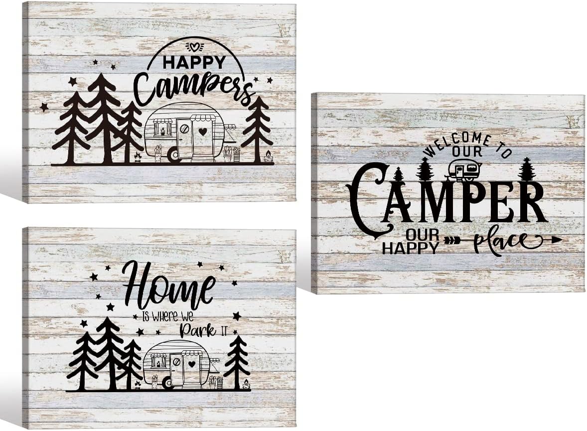 Amazon.com: Welcome To Our Camper Happy Campers Camping Canvas Wall Art ...