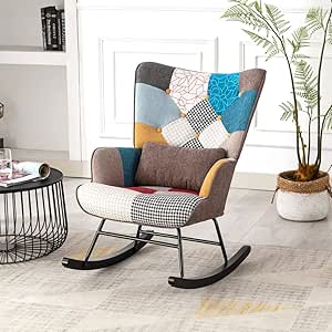 HomeMiYN Rocking Chair for Nursery Patchwork Accent Chair With Soft ...