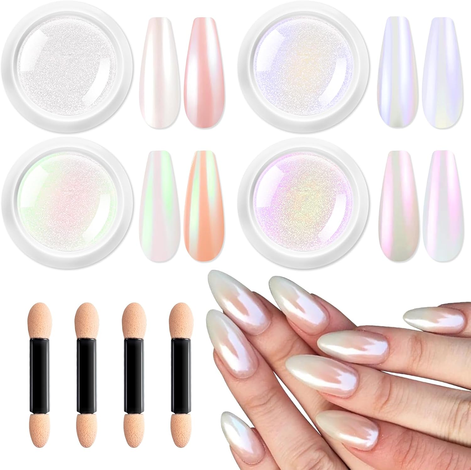 BISHENGYF Pearl Chrome Nail Powder - HIGH GLOSS White Holo Glazed Donut ...